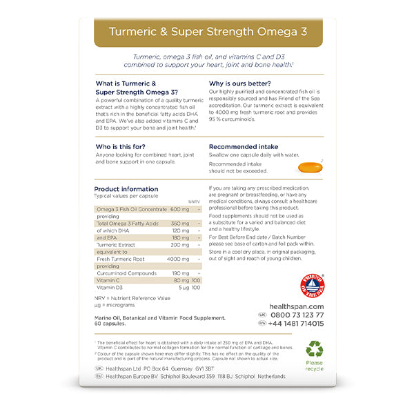 Healthspan Turmeric &Super Strength Omega 3 - 60 Capsules – Flawless ...